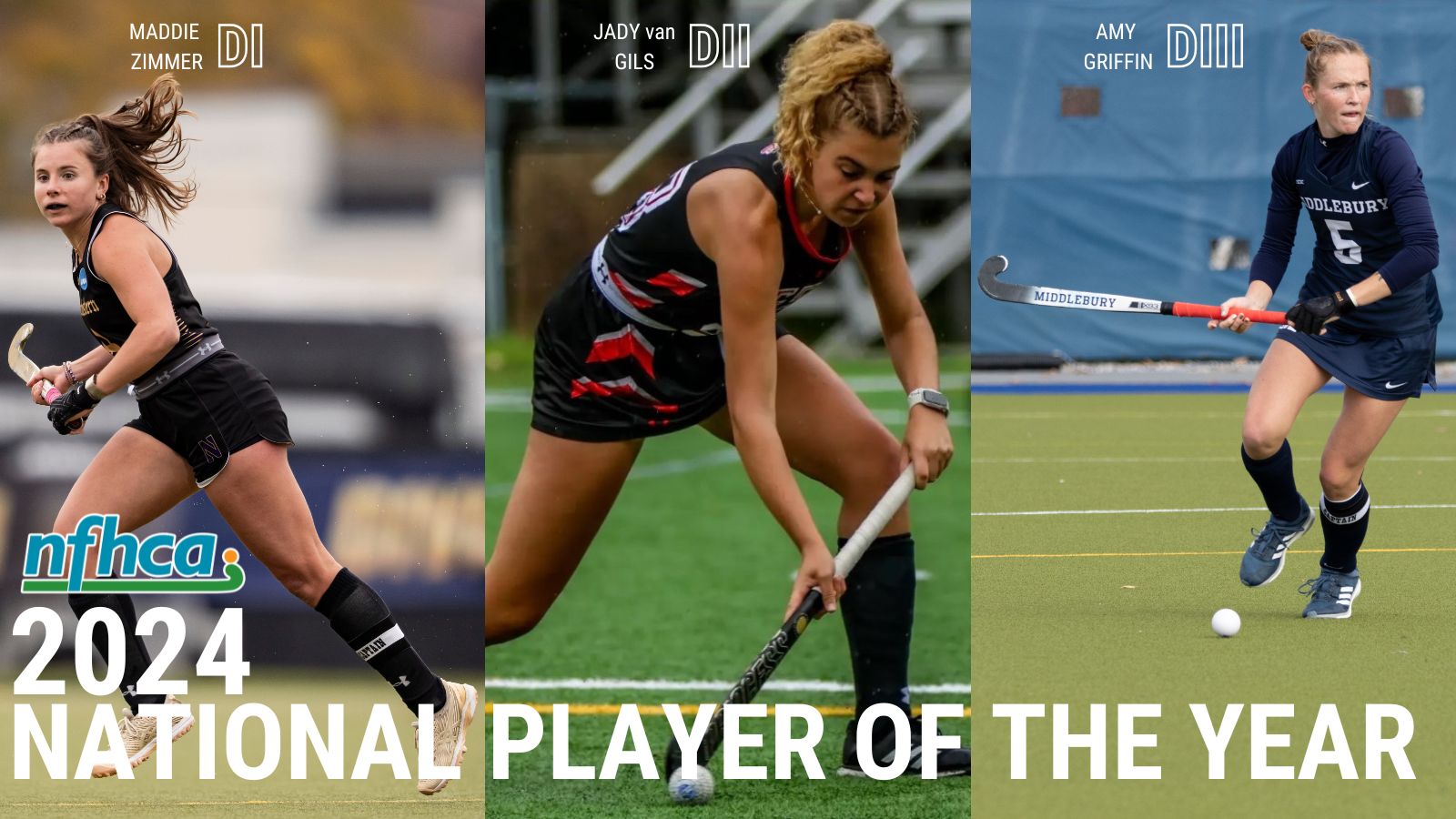 Zimmer, van Gils, and Griffin | NFHCA 2024 Players of the Year